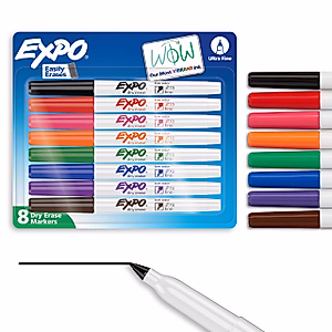EXPO Low Odor Dry Erase Markers, Ultra-Fine Tip, Assorted Colors, 8 Pack