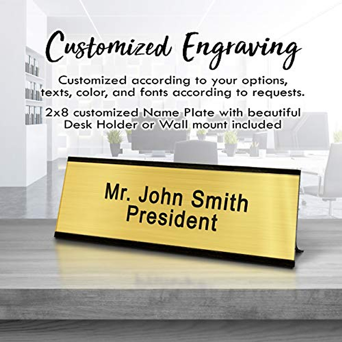 Name Plates for desks - Office Desk Name Plate Personalized with Desk or Wall Holder Customized Engraving 2x8