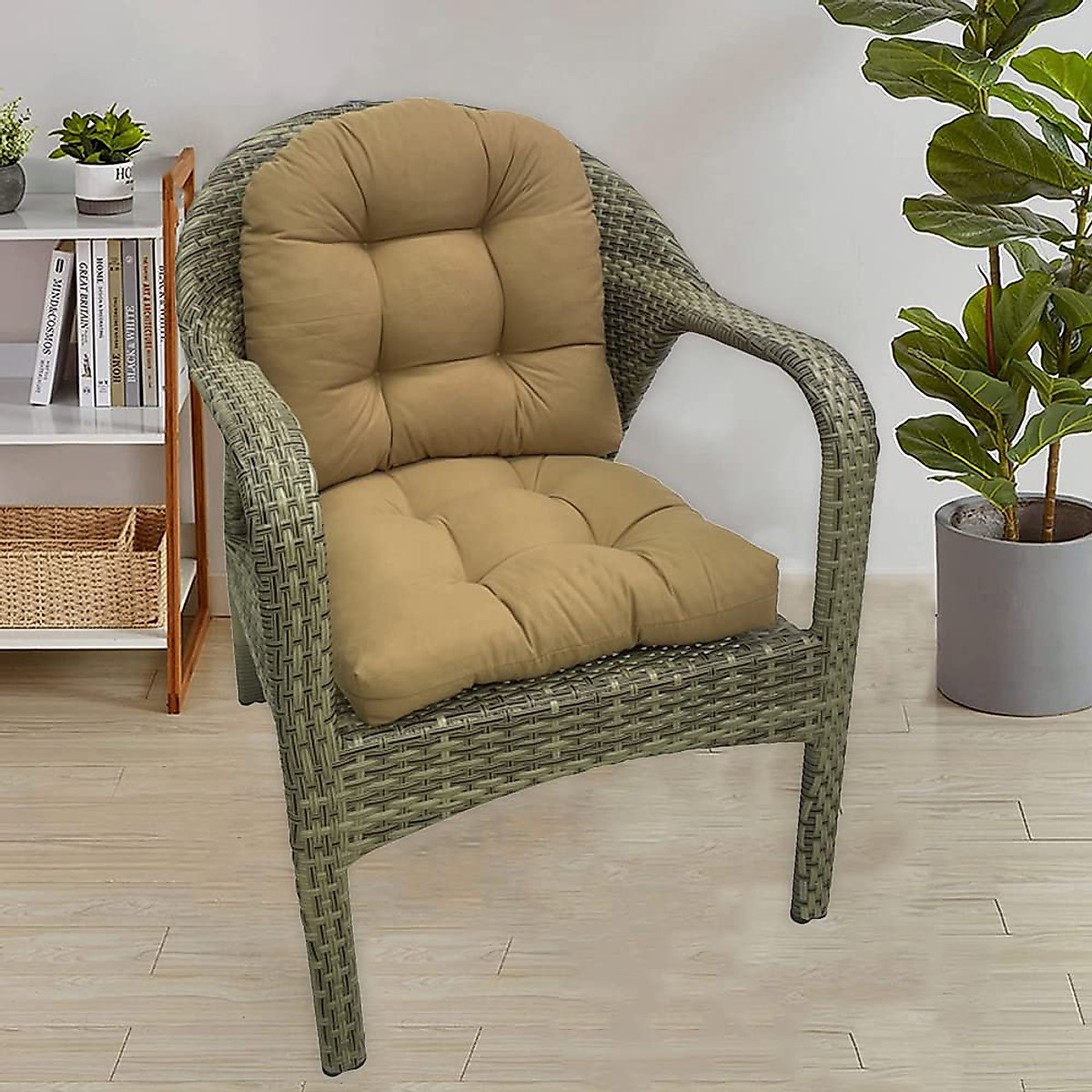 Pack of 2 Outdoor Indoor Tufted Seat Cushions, 18.9" x 18.9" U-Shape Cushions for Wicker Chair Seat,Patio Cushions, Furniture Dinning Chair Pad (Light coffee)