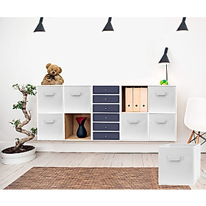 Pomatree 13x13x13 Inch Storage Cubes - 4 Pack - Large and Sturdy Storage Bins | Dual Handles, Foldable | Cube Organizer Bin | Fabric Baskets for Organizing Closet, Clothes and Toys (White)