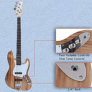 Glarry Gjazz Electric Bass Guitar 4 String Full Size for Beginner Right Hand with Shoulder Strap, Wrench Tool, Power Line and Bag (Burly Wood)
