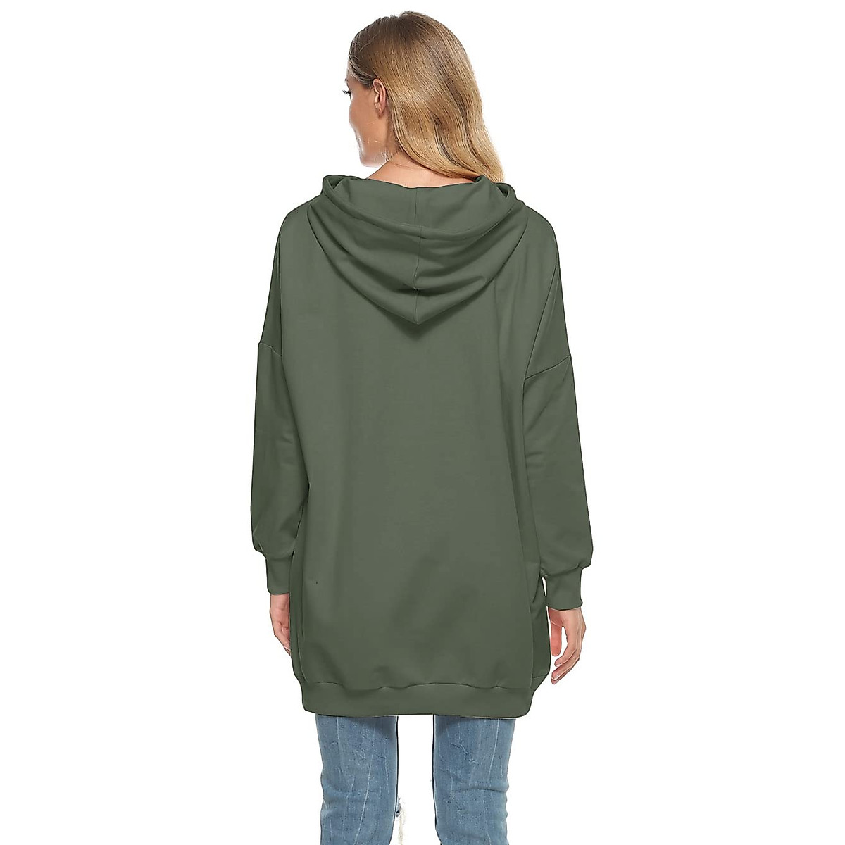Famulily Womens Tunic Sweatshirts and Hoodies Oversized Drawstring Hood Unique Pullover Tops Army Green X-Large