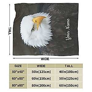 Bald Eagle Blanket, Custom Blanket with Name Text, Personalized Flannel Throw Blanket for Adult, Kids, 40 x 50 inches