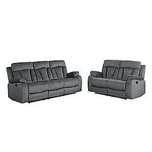 Blackjack Furniture Elton Microfiber Reclining Modern Living Room Loveseat, Sofa, Gray