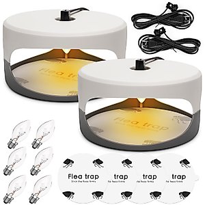 Flea Trap,2 Pack Flea Traps for Inside Your Home,Indoor Flea Light,Bed Bug Killer with Sticky Pads & Light Bulb Replacement,Odorless Natural Flea Insect Infestation Treatment Trap for Kid Pet
