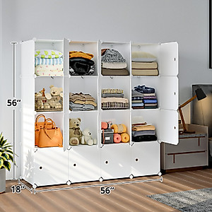 MAGINELS Large Cube Storage Organizer with Doors -14"x18" Depth 16 Cube Organizer Shelves Clothes Dresser Closet Organizer Storage Cabinet Shelving Bookshelf, White…
