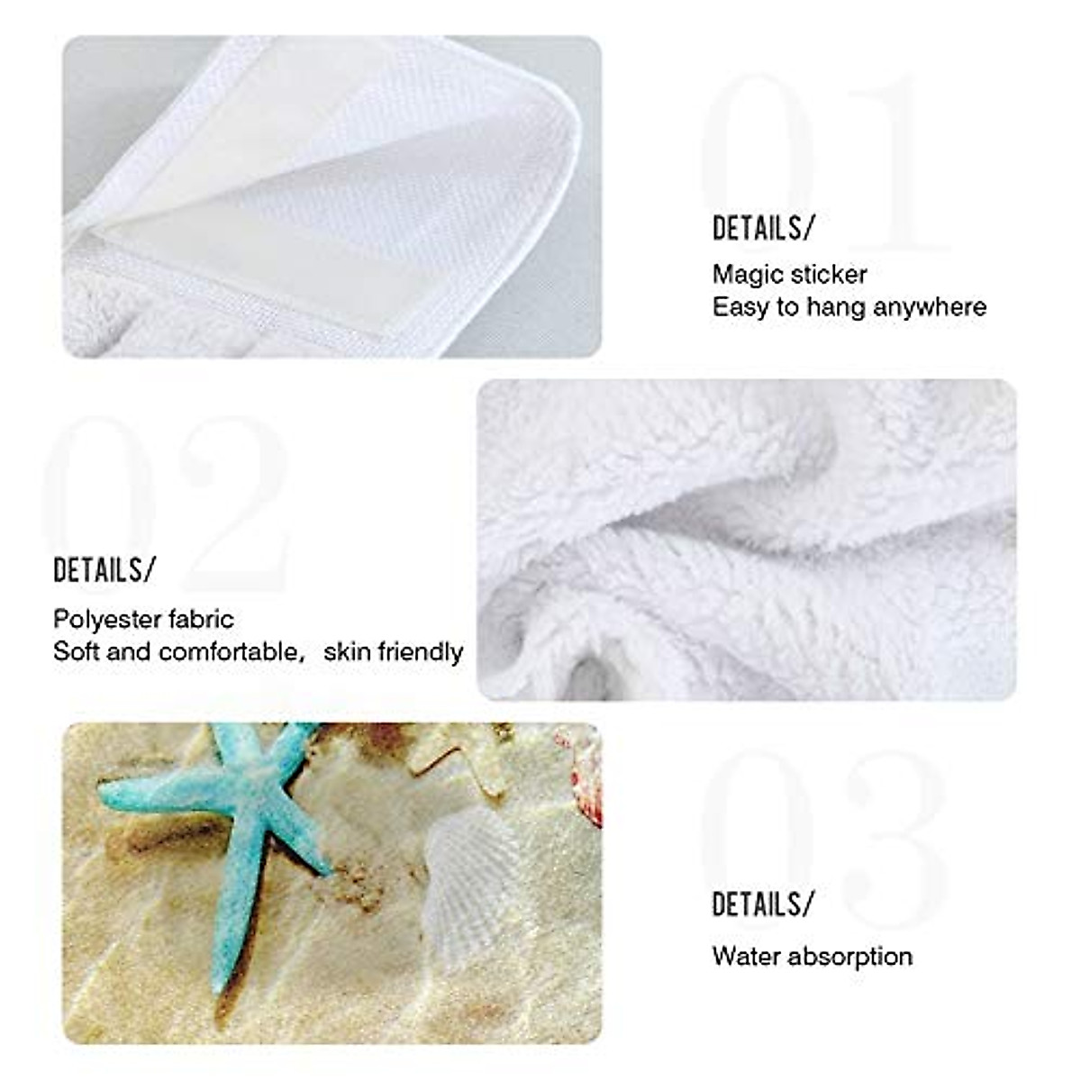 KOCOART Summer Starfish Seashell Hand Towels Beach Hanging Tie Towel with Loop 2PCS, Fingertip Dish Towel for Kitchen Bathroom Soft Super Absorbent Washcloth 12x17 in