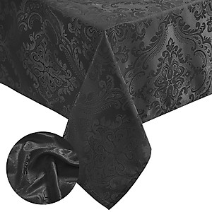 Elrene Home Fashions Caiden Elegance Damask Fabric Tablecloth, 60" x 144" Oblong/Rectangle, Black