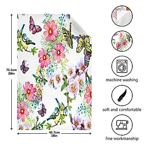 Kigai Colorful Flowers Butterfly Kitchen Towels, 18 x 28 Inch Super Soft and Absorbent Dish Cloths for Washing Dishes, 4 Pack Reusable Multi-Purpose Microfiber Hand Towels for Kitchen