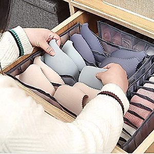 3PCS Drawer Organizer Underwear Closet Divider Women 6,7 and 11 grids for Clothes Storage Organization, Dresser, Drawer and Closet Organizers for: Underwear, Bra, Sock, & More, PSL-S13, Gray
