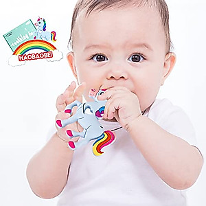 HAOBAOBEI Unicorn Baby Teething Toy for 0-6month Gifts, Infants Chew Toys for Sucking Needs, Hand Pacifier for Breast Feeding Babies, Silicone Toy for New Born(1 Pack-Blue)