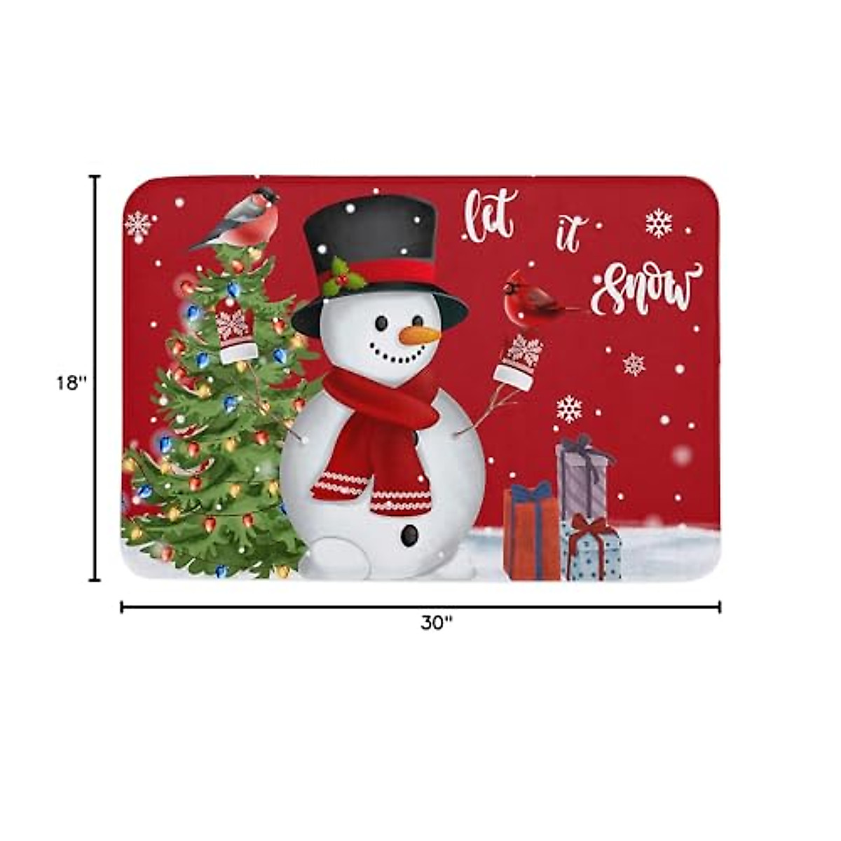 Teather Snowman Cardinal Birds Red Christmas Bath Rugs Snowflake Xmas Tree Sponge Doormat Absorbent Non Slip Backing Durable Soft Flannel Memory Foam Mats Carpet for Bathroom Kitchen, 18 x 30 inches