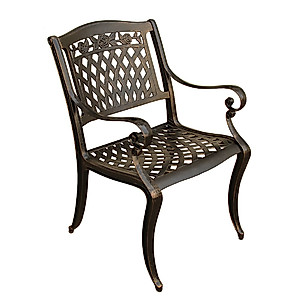 Oakland Living Rose Ornate Traditional Outdoor Mesh Lattice Aluminum 59 inch Bronze Round Dining Set with Lazy Susan and Six Chairs