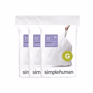 simplehuman Code G Custom Fit Drawstring Trash Bags in Dispenser Packs, 60 Count, 30 Liter / 8 Gallon, White
