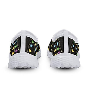 INSTANTARTS Womens Athletic Water Shoes Colorful Christmas Light Air Mesh Quick Dry Sports Aqua Shoes Lightweight Slip-on Outdoor Running Sneakers