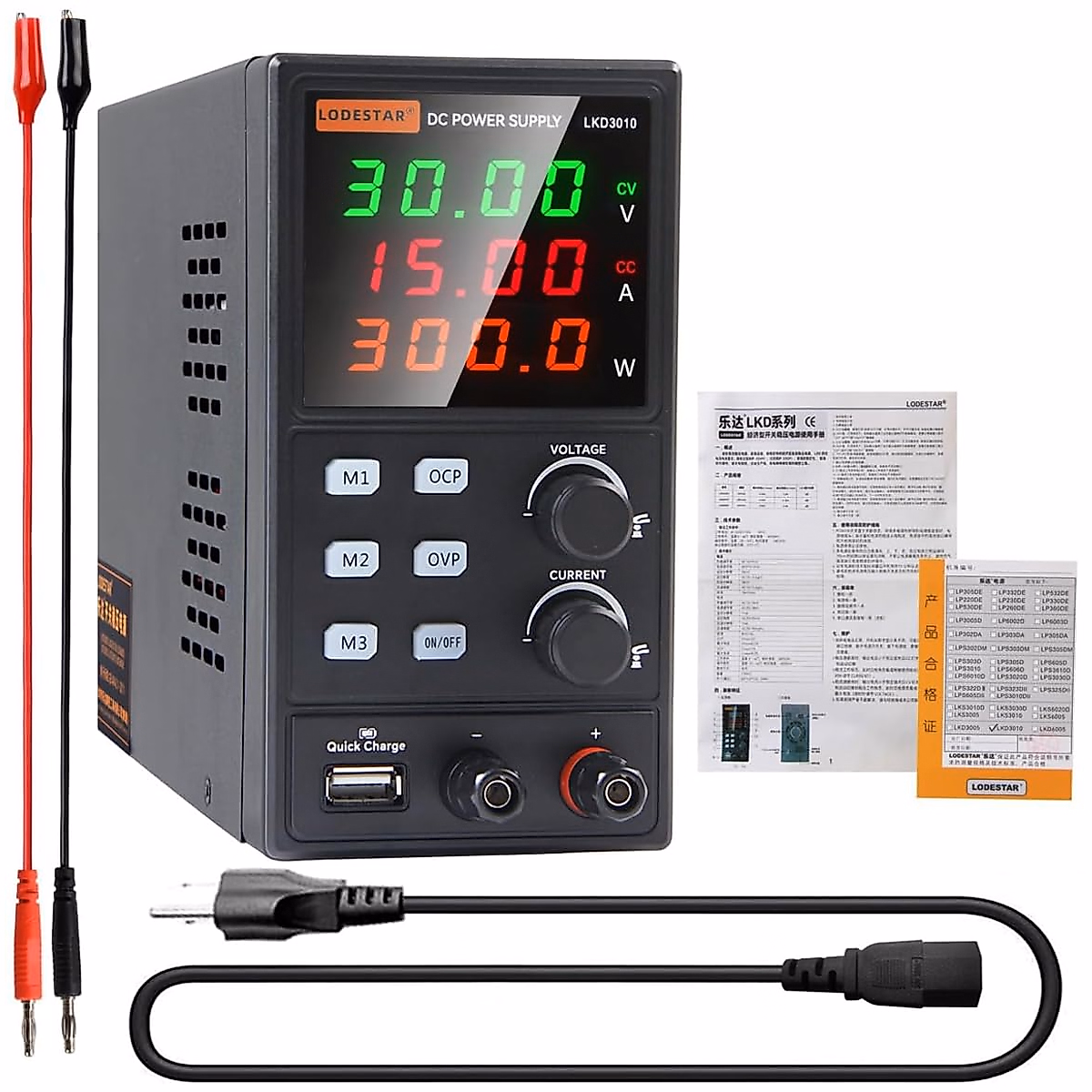 GALOOK DC Power Supply Variable, Bench Power Supply with 3 Memory Storage, Encoder Knob, 4-Digit LED Display, USB Interface Programmable Adjustable Switching Regulated Variable Power Supply(30V 10A)