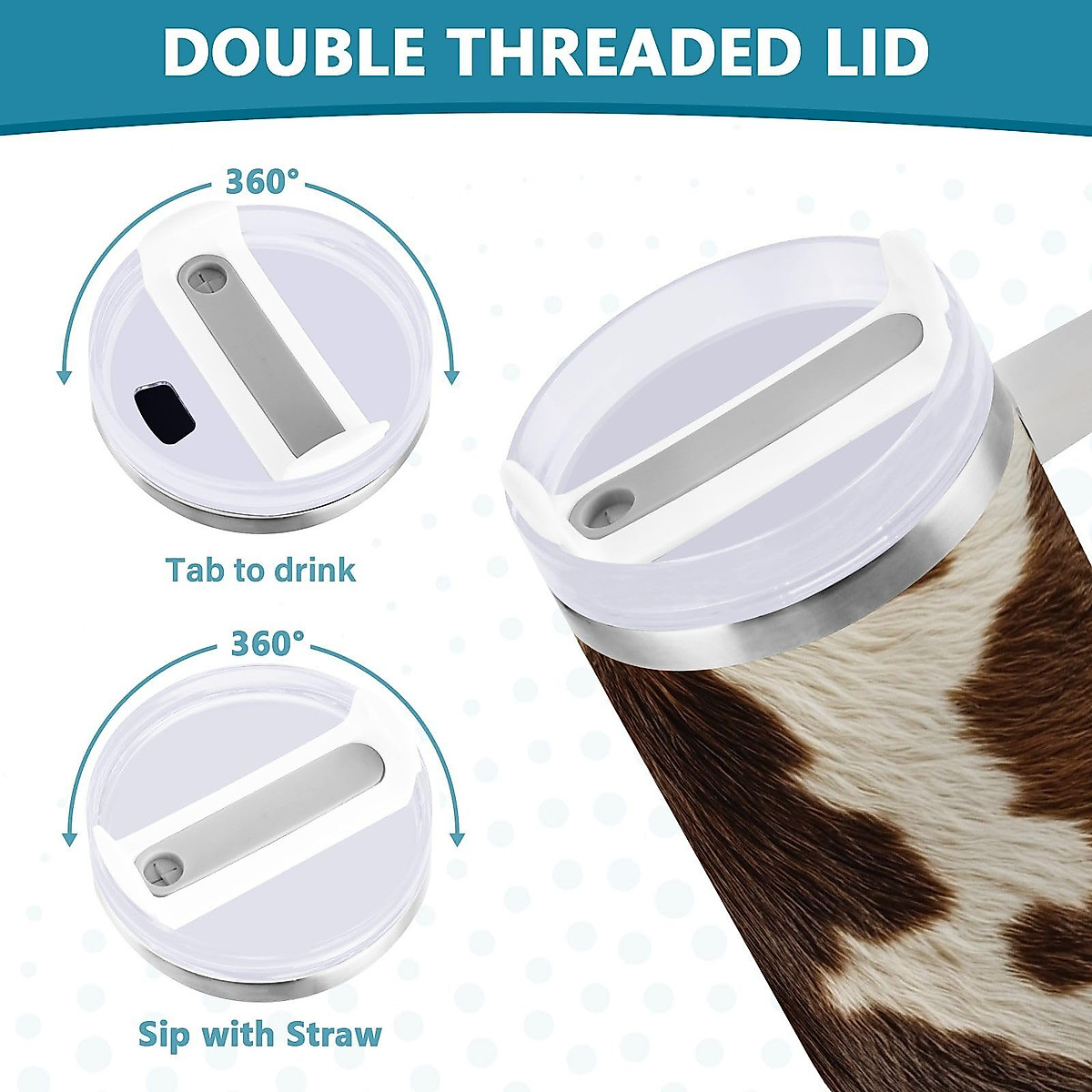 Nesatuwa 40 oz Cow Print Tumbler with Handle and Straw Lid,Reusable Stainless Steel Vacuum Insulated Tumbler Leakproof Travel Coffee Mug for Iced and Hot Beverages
