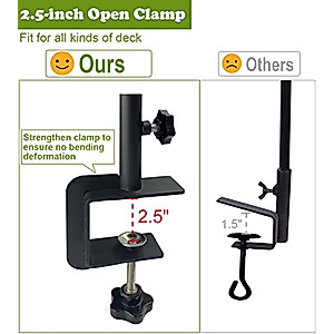 Koutemie 40 Inch Tall Double Deck Hook for Railing, Adjustable Outdoor Shepherds Hook with 2-Inch Strengthened Clamp for Hanging Plant Bird Feeder, 1 Pack