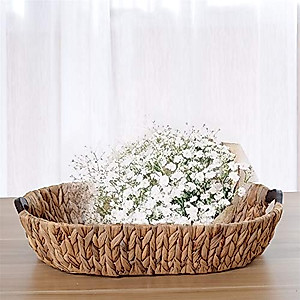 Hand-Woven Multifunctional Wicker Baskets, Decorative Water Hyacinth Baskets with Wooden Handles, Cosmetic Snacks and Candy Storage Baskets ( Size : Medium )