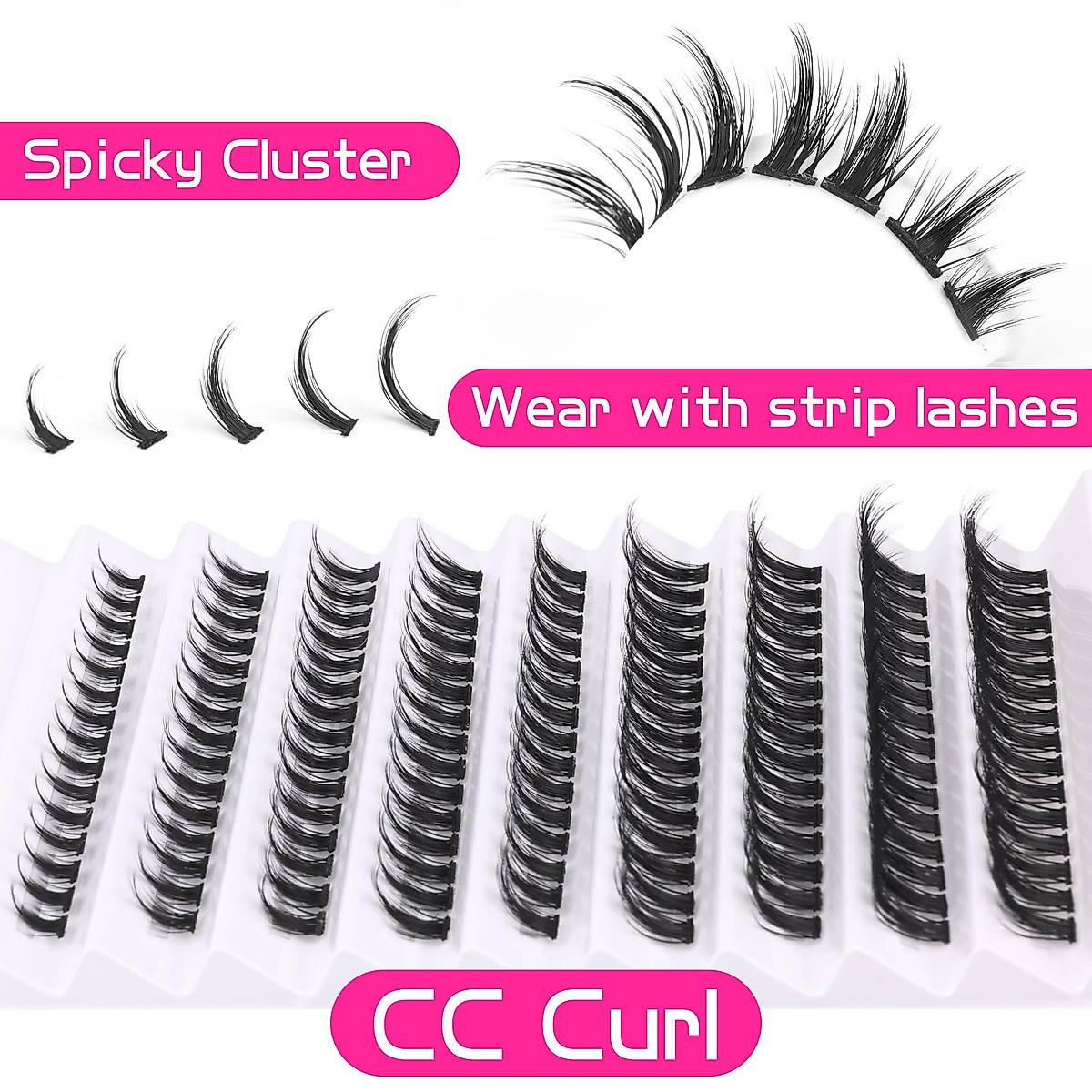 Zegaine Lash Extension Kit Manga Cluster Lashes CC Curl Individual Lashes Kit DIY at Home Natural Eyelash Extension False Eyelashes Kit with Applicator Tool and Lash Bond & Seal Glue 135 Pcs