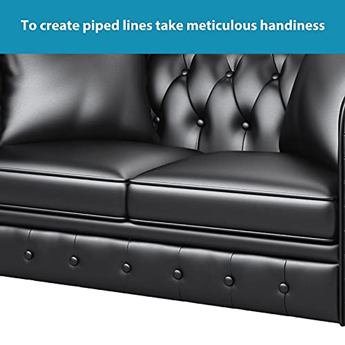 Pannow 63 Inch Upholstered Loveseat Sofa, Classic Chesterfield Couch with 2 Pillows and Roll Arms, Button Tufted PU Leather Sofa for Living Room Bedroom Guest Room, Black