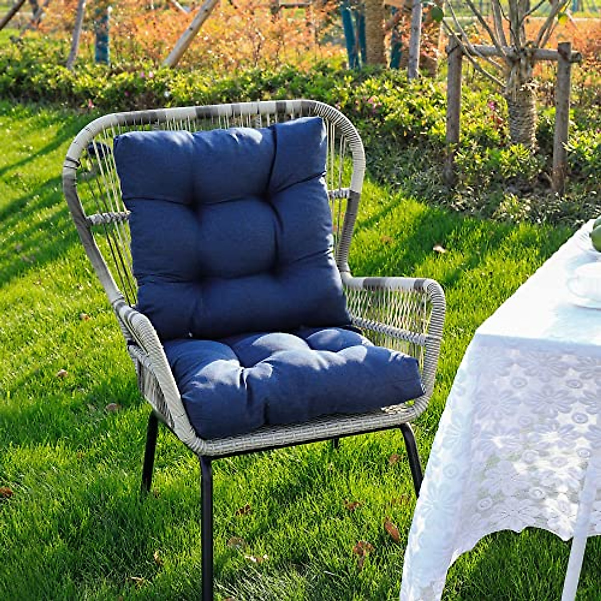 Faible Poisson Outdoor Chair Cushions Set of 2, Patio Furniture Floor Cushions, 21 x 21 Inch Square Seat Back Tufted Cushion, Dining Chairs Pads, Dark Blue