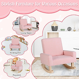 HONEY JOY Toddler Rocking Chair, Kids Rocker Chair with Solid Wood Legs & Linen Fabric, Kids Furniture Sofa w/Anti-Tipping Design, Toddler Couch for Kids Room, Playroom, Nursery, Bedroom (Pink)