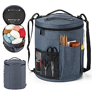 EOLIMEX Expandable Crochet Bag-Knitting Bag Yarn Storage Organizer - Yarn Bag and Crochet Tote, Yarn Holder for Crocheting, Crochet Accessories, Suppliers, Needles with Zipper Closure-Ideal Gift