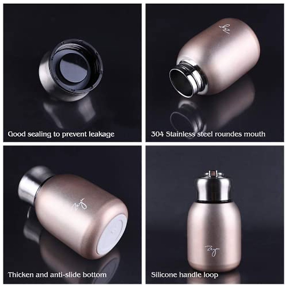 10.15oz/300ML Mini Thermal Mug Leak Proof Vacuum Flasks Travel Thermos Stainless Steel Drink Water Bottle Small Thermos Cups for Indoor and Outdoor (Rose Gold)