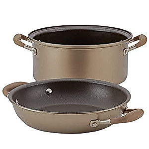 Anolon 83868 Advanced Hard Anodized Nonstick Stockpot / Dutch Oven with Frying / Skillet Pan - 5 Quart and 11 Inch, Bronze Brown