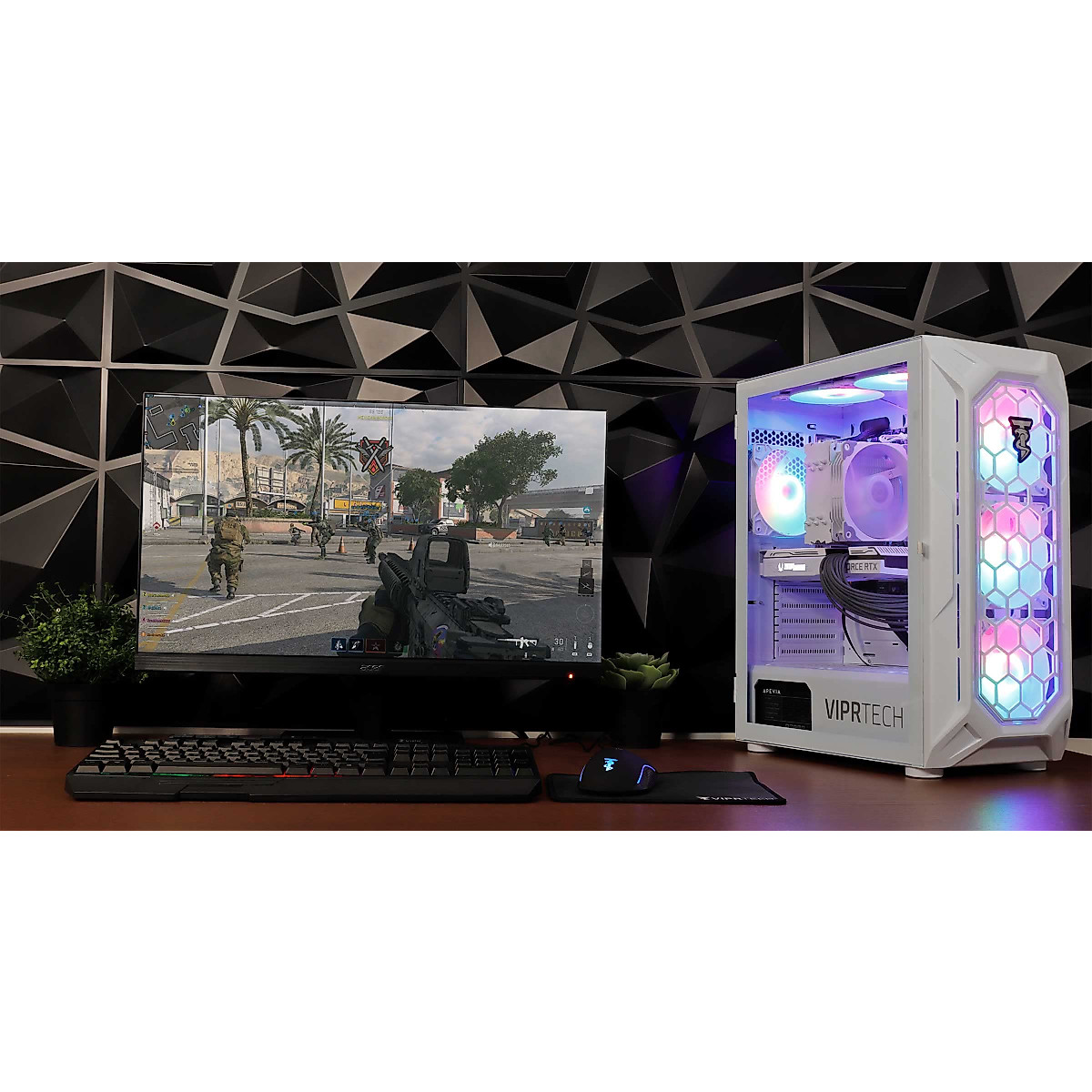 ViprTech Ghost 2.0 Gaming PC - AMD Ryzen 5 5600G (12-LCore 4.4Ghz), RTX 3060 12GB, 32GB DDR4 3200, 1TB NVMe SSD, 600W Gold PSU, VR-Ready, Streaming, RGB, Win 11, Warranty, White Desktop Computer
