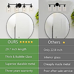 Berliget Black 4 Light Bathroom Vanity Lights, Seeded Glass Shade Wall Sconce, Antique Farmhouse Retro Brass Mirror Vanity Light Fixture Bathroom Vanity Lighting