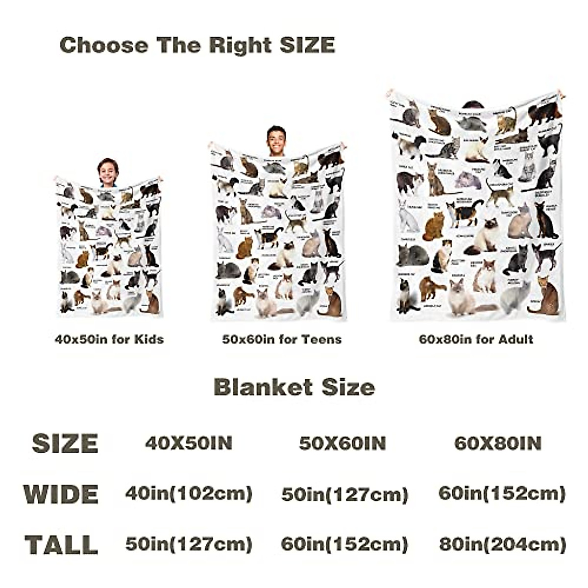 Cute Cat Blanket for Mens Womens, Ultra Soft Adults Cat Throw Blanket for Cat Lovers, Lightweight Cozy Cat Gifts Blanket for Christmas Thanksgiving Bed Couch Sofa 60x80in