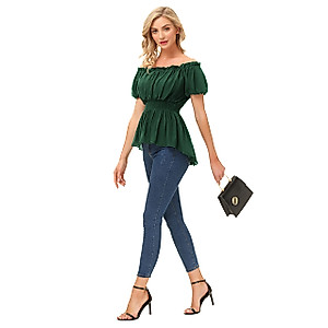 Renaissance Shirt Women Peasant Blouses for Women Corset Tops Dark Green XL