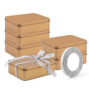 Empty Metal Tins Box,6 Pack Stainless steel Tins Small Tin Boxes with Lids,Gold Metal Containers Stainless steel Tins Cans Storage Container for Treats, Candle, Favors and Crafts (4.7x3.5x1.6 Inches)