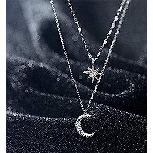 SLUYNZ 925 Sterling Silver Layered Necklace Chain Star Moon Choker Necklace for Women Teen Girls Layering Chain Choker (A-Silver)