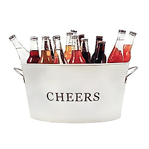 Twine Rustic Farmhouse Decor Ice Bucket & Galvanized Cheers Beverage Tub for Parties, 6.3 Gallons, Cream