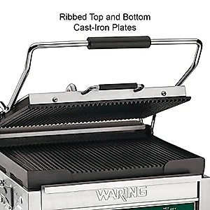 Waring Commercial WPG250T Panini Supremo Large Ribbed Panini Grill, With 20 Minute Countdown Timer, 120V, 1800W, 5-15 Phase Plug,Green