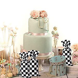 100 Pieces Cellophane Car Candy Bags Black White Checkered Racing Treat Bags Plastic Race Gift Goodie bags Food Storage Bags for with 100 Pieces Silver Twist Ties for Cars Birthday Party Decorations
