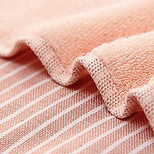 Pidada Hand Towels Set of 2 Striped Pattern 100% Cotton Absorbent Soft Towel for Bathroom 13.4 x 29.1 Inch (Orange Pink)