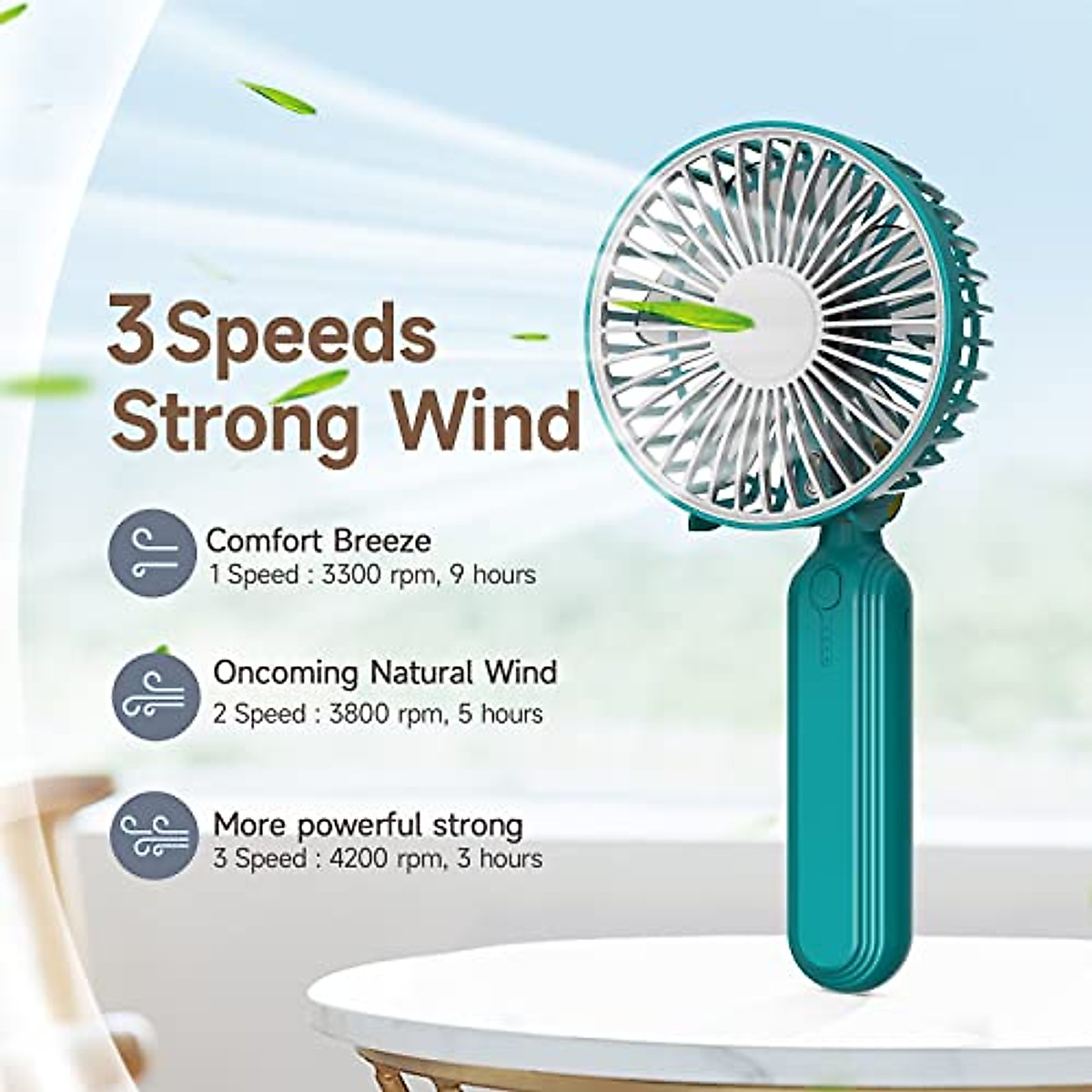 WIXAS Handheld Fan, Mini Portable Foldable Fan, Pocket Battery Rechargeable Hand Fan, for Travelling and Eyelash Fan 2000Ah(Cyan)