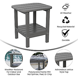 Flash Furniture Newport 2-Tier Adirondack Side Table - Recycled HDPE All-Weather Materials - Indoor/Outdoor - Gray