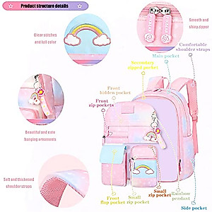 Zdyihmt Cute Rainbow Backpack Kawaii Pink Backpack With Storage Bag Large Capacity Laptop Backpack 16.5 Inch For Girls(Purple)
