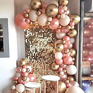 Dusty Pink and Gold Confetti Balloons,12 Inch Retro Pink Baby Pink Metallic Gold Ivory White and Confetti Princess Balloons for Girl Birthday Wedding Baby Shower Bridal Graduation Party Decoration
