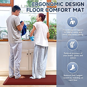 StepRite 4/5 Inch Thick Kitchen Mat Anti Fatigue Mat Kitchen Rugs Kitchen Decor Non-Slip, Stain Resistant, Waterproof Kitchen Mats Desk Mat for Kitchen, Office, Workshop, Red, 17'' x 39''