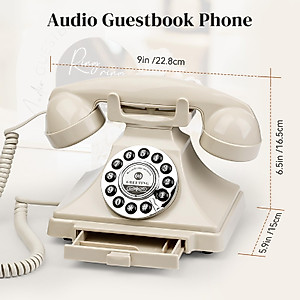 Sangyn Audio Guest Book Wedding Phone Vintage Style Audio Guestbook Phone Customized Audio Message Voicemail for Birthdays Party Graduation Baby Shower Retirement Special Occasions, Beige