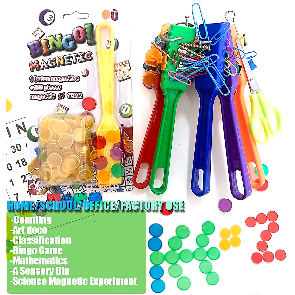Dacefloy Magnetic Bingo Wand with 100 Metal Ringed Chips for Counting School/Game Chips Plastic Markers