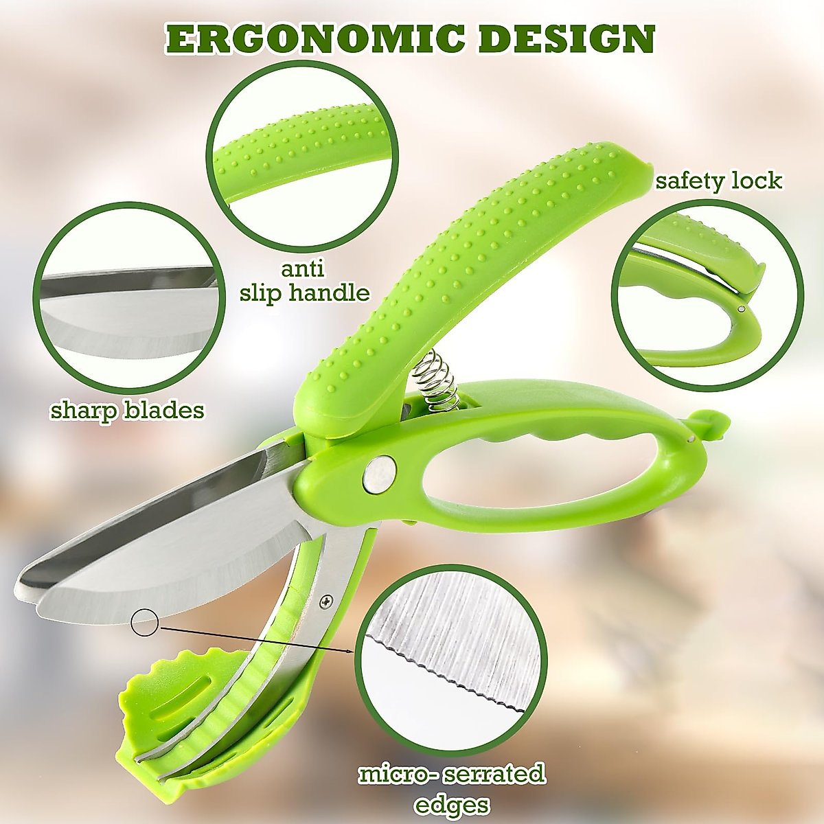 ALEXPHY Salad Scissors, Salad Chopper with Double Blades, Lettuce Chopper, Lettuce Scissors for Chopped Salad, Chopped Salad Chopper Tool for Tossing and Chopping in Salad Bowl (Green)