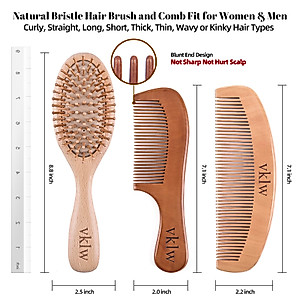 vklw Wooden Hair Brush and Comb, One-piece Design, Reduce Frizz and Static, Massage Scalp, Detangling Paddle Hairbrush for Women, Girls, Kids, Includes Cleaning Claw, 5 Wood Bristles