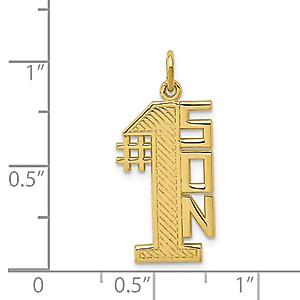 Solid 10k Yellow Gold Lined Design Number One # 1 Son Charm Pendant - 27mm x 11mm